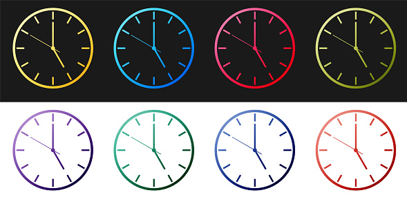 Définir Licône Horloge Isolée Sur Le Fond Noir Et Blanc Symbole De