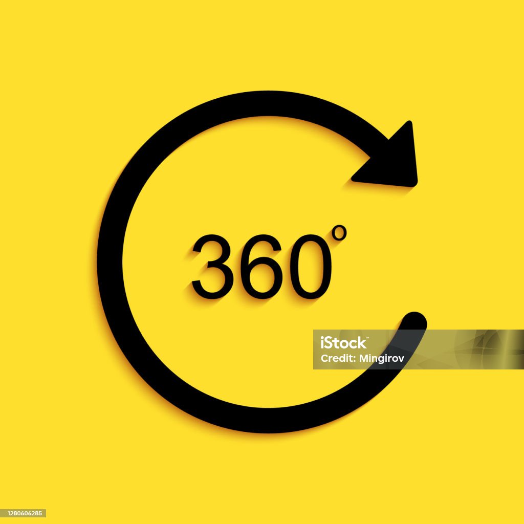 Black Angle 360 Degrees Icon Isolated On Yellow Background Rotation Of black-angle-360-degrees-icon-isolated-on-yellow-background-rotation-of