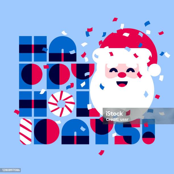 Kartu Natal Dengan Santa Claus Lucu Dan Kertas Confetti Di Udara Dengan