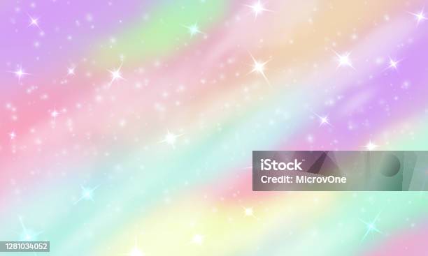 Rainbow Unicorn Background Mermaid Glittering Galaxy In Pastel Colors