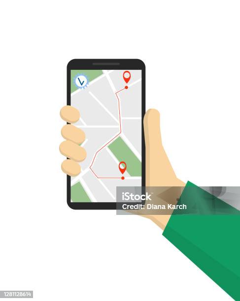Tangan Memegang Ponsel Pintar Dengan Pelacakan Pengiriman Aplikasi ... Tangan Memegang Ponsel Pintar Dengan Pelacakan Pengiriman Aplikasi ...
