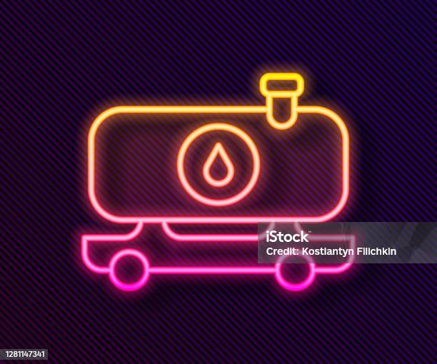 Ikon Truk Tangki Bahan Bakar Jalur Neon Bersinar Terisolasi Pada Latar