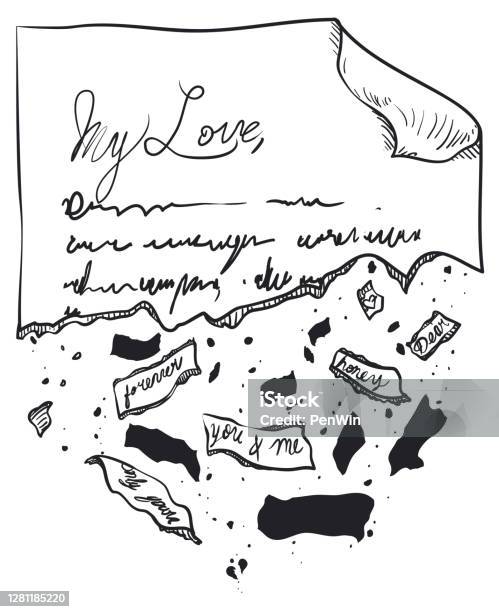 Lettre Damour En Larmes Avec Forme De Coeur Brisé Vecteurs Libres De