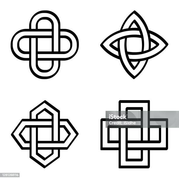 Ensemble Dicône Monochrome Vectorielle Avec Le Nœud De Salomon De Motif