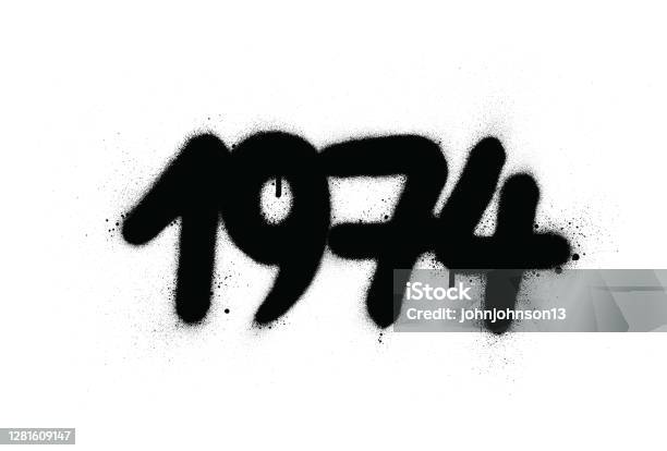 Grafiti 1975 Tanggal Disemprotkan Dalam Hitam Di Atas Putih Ilustrasi