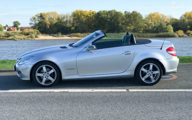 Free Stock Photo of Modern silver Mercedes convertible on road ...