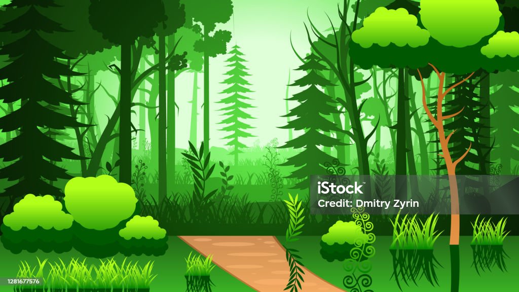 Abstract Warna Hijau Hutan Latar Belakang Vektor Desain Gaya Siluet