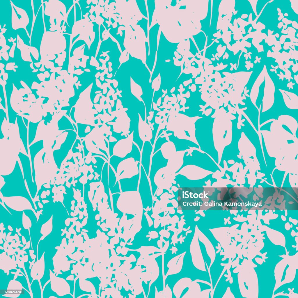 Gambar Bunga Polos Siluet Bunga Lilac Mekar Dalam Gaya Vintage Pola Botani Mulus Yang Elegan