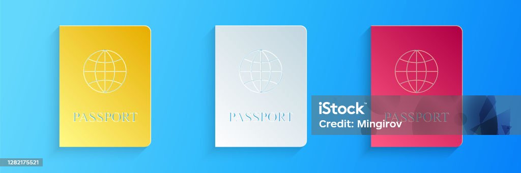 Paper Cut Passport With Biometric Data Icon Isolated On Blue Background