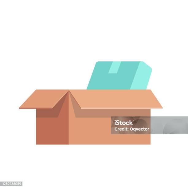 Kotak Kardus Terbuka Terisolasi Dengan Barang Di Dalamnya Ilustrasi