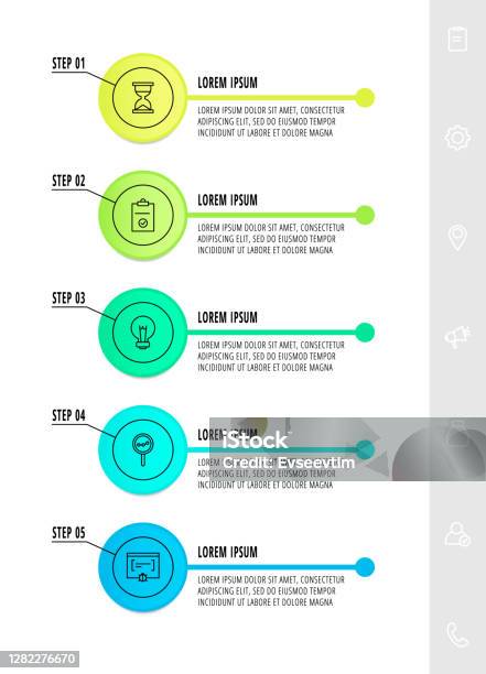 Lingkaran Infografis Dengan 5 Langkah Label Templat Vektor Garis Datar