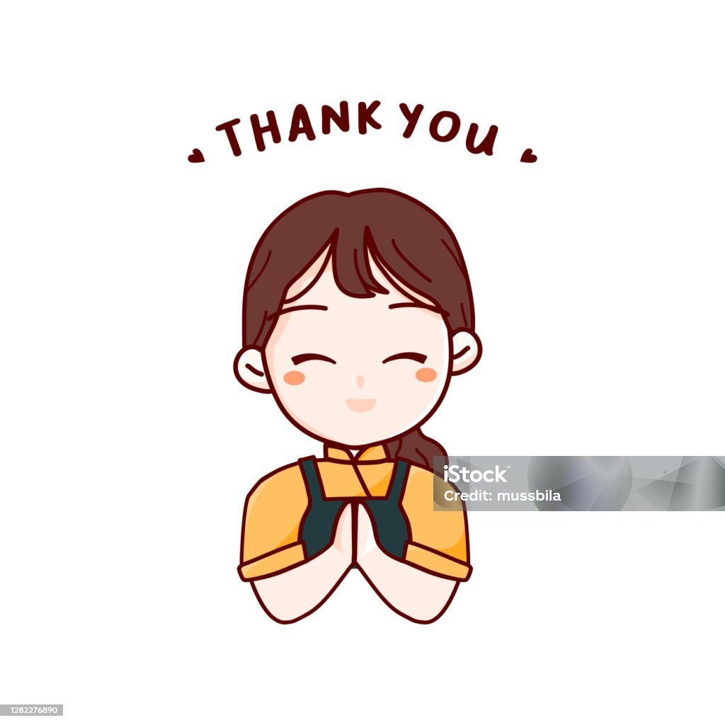 Cute Girl Wearing Apron Smiling Fun Thank You Cartoon Vector Art Illustration Stock Illustration