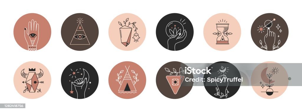 Sorotan Mistis Koleksi Ikon Spiritual Dengan Alkimia Bulan Tangan Dan