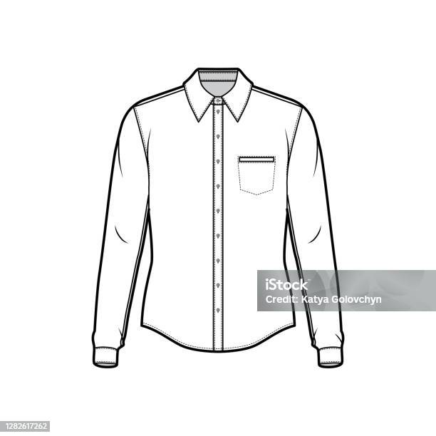 Ilustrasi Mode Teknis Kemeja Klasik Dengan Lengan Panjang Dengan Manset ... Ilustrasi Mode Teknis Kemeja Klasik Dengan Lengan Panjang Dengan Manset ...