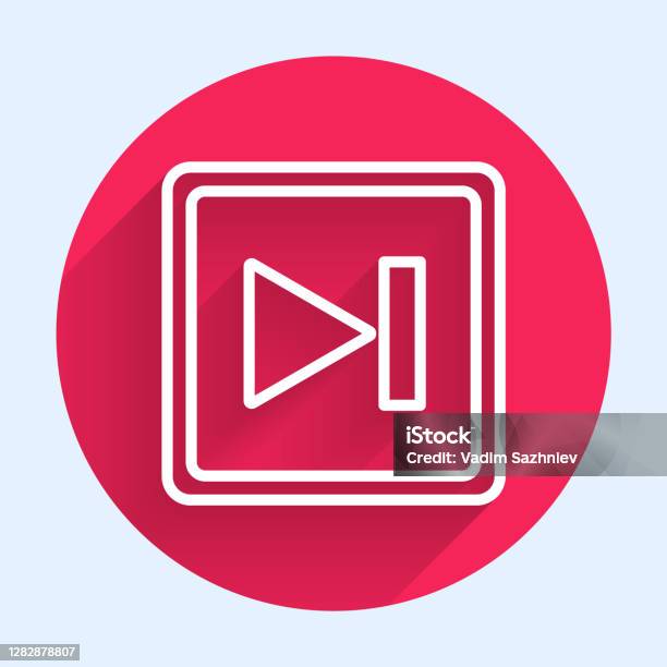 Ligne Blanche Icône Avancée Rapide Isolée Avec Une Longue Ombre Bouton