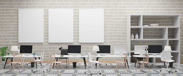 Kantor Modern Dengan Mockup Komputer Layar Hitam Ilustrasi 3d Foto Stok