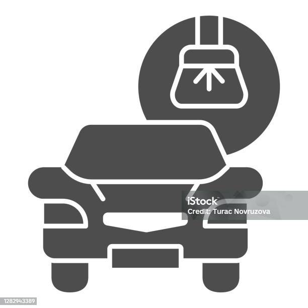 Ikon Mobil Dan Sikat Padat Konsep Cleaning Service Car Wash Sign Pada