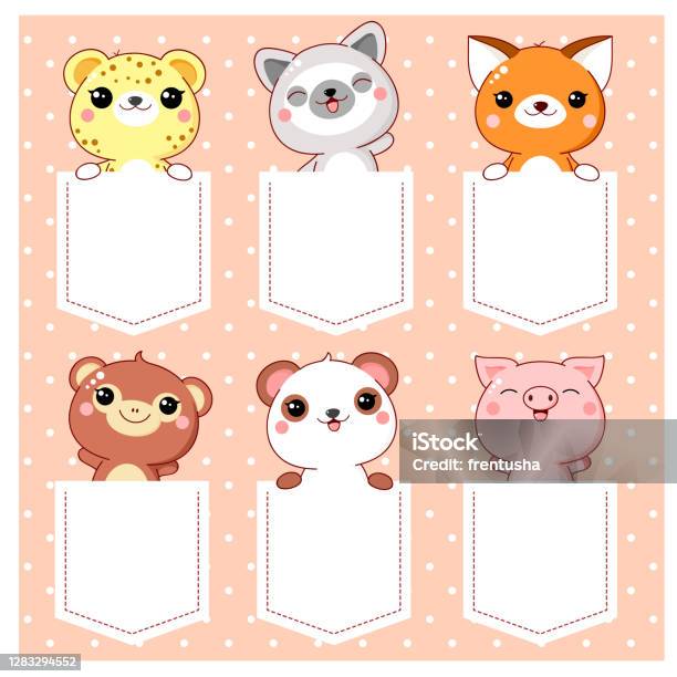 Ensemble Mignon De Poche Danimaux De Dessin Animé Vecteurs Libres De