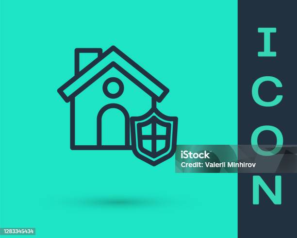 Garis Hitam House Dengan Ikon Perisai Terisolasi Pada Latar Belakang ... Garis Hitam House Dengan Ikon Perisai Terisolasi Pada Latar Belakang ...