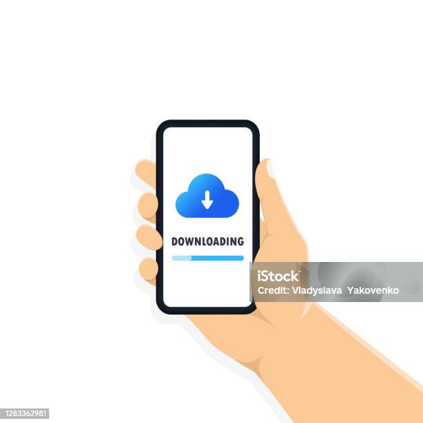 Tangan Memegang Smartphone Dengan Cloud Panah Dan Bilah Kemajuan Di
