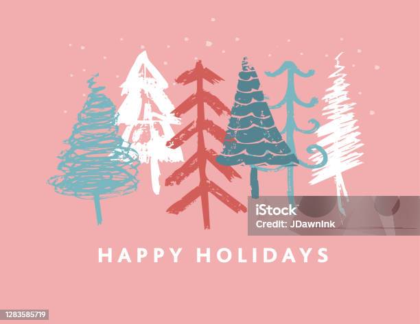Kartu Ucapan Liburan Dengan Desain Jenis Pohon Natal Dan Happy Holidays