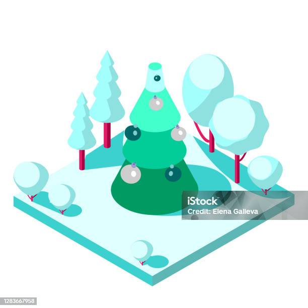 Icône Isométrique Darbre De Noël Illustration Vectorielle Isolée Sur Le