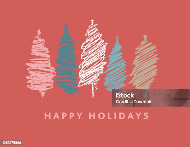 Kartu Ucapan Liburan Dengan Desain Jenis Pohon Natal Dan Happy Holidays