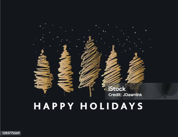 Kartu Ucapan Liburan Dengan Desain Jenis Pohon Natal Dan Happy Holidays