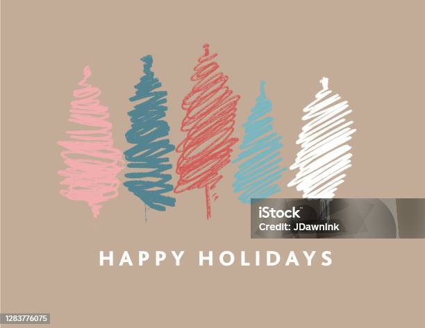 Kartu Ucapan Liburan Dengan Desain Jenis Pohon Natal Dan Happy Holidays
