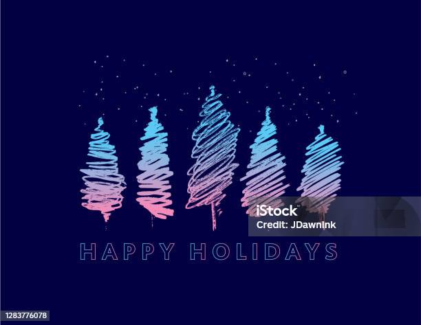 Kartu Ucapan Liburan Dengan Desain Jenis Pohon Natal Dan Happy Holidays