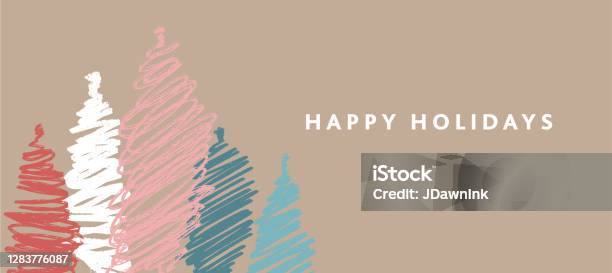 Spanduk Web Ucapan Liburan Dengan Desain Jenis Pohon Natal Dan Happy