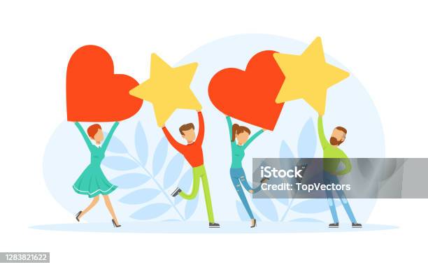 Groupe De Personnages De Personnes Retenant Létoile Et Le Coeur Et