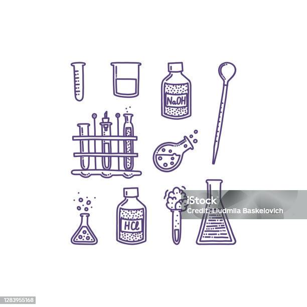 Ensemble Dobjets Dessinés À La Main Associés À La Chimie Et Aux