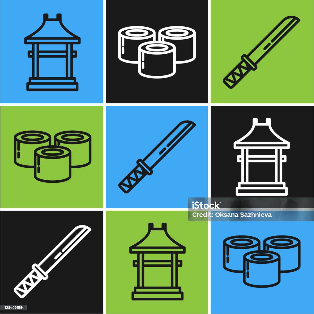 Atur Garis Gerbang Jepang Katana Jepang Tradisional Dan Ikon Sushi ... Atur Garis Gerbang Jepang Katana Jepang Tradisional Dan Ikon Sushi ...