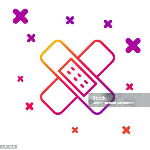 Ligne De Couleur Icône De Plâtre De Bandage Croisé Isolé Sur Le Fond