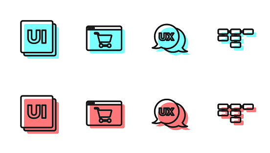 Vetores De Definir A Linha Ui Ou Design Ux Compras Online Na Tela E