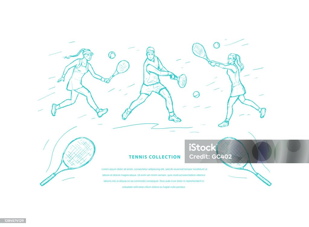 Orangorang Bermain Tenis Kontes Olahraga Tenis Sketsa Vektor Tangan