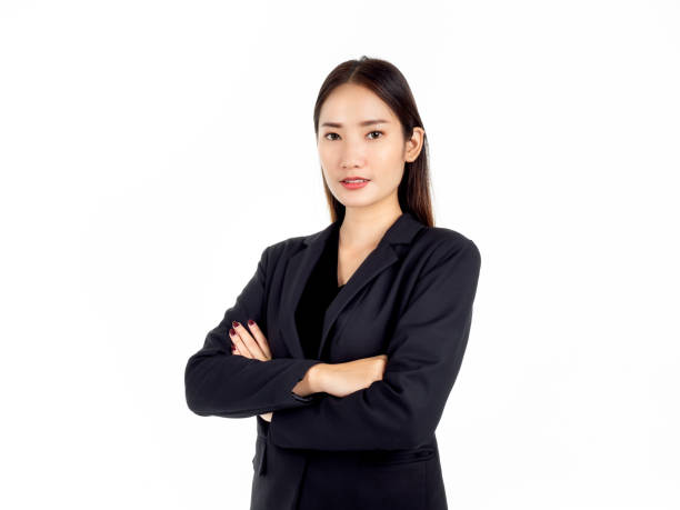 560 Portrait Of Smiling Business Woman With Folded Hands Isolated On