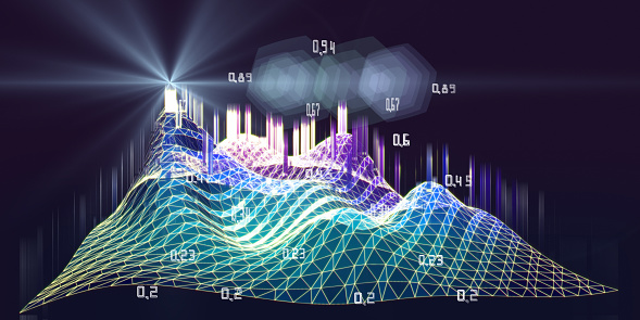 Abstract Background With Wireframe Wavy Grid Algorithm Analyze Data With Blurred Lines Big Data