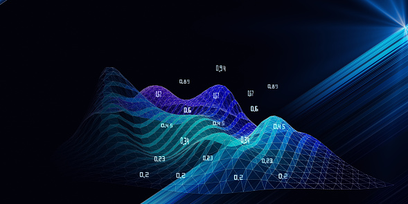 Abstract Background With Wireframe Wavy Grid Algorithm Analyze Data With Blurred Lines Quantum