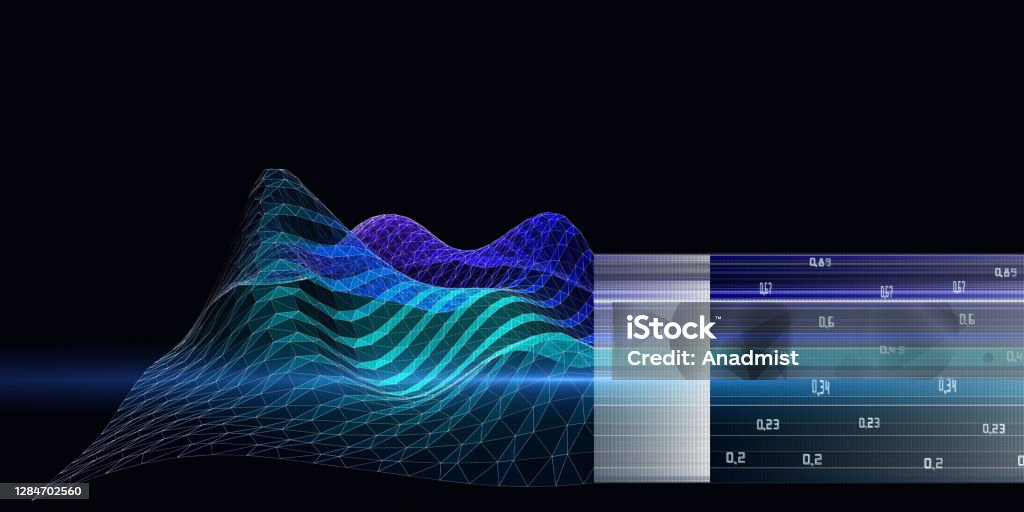 Big Data Abstract Background With Wireframe Wavy Algorithm Analyze Data With Blurred Lines