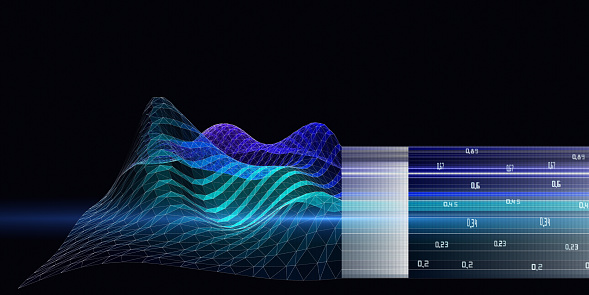 Big Data Abstract Background With Wireframe Wavy Algorithm Analyze Data