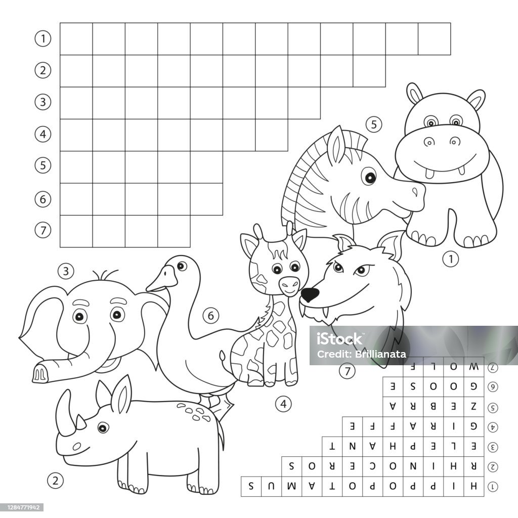 Page De Livre De Coloriage De Mots Croisés Jeu Déducation Pour Des