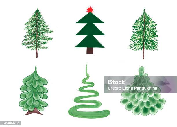 Ensemble Dicônes De Différents Styles Darbre De Noël Illustration