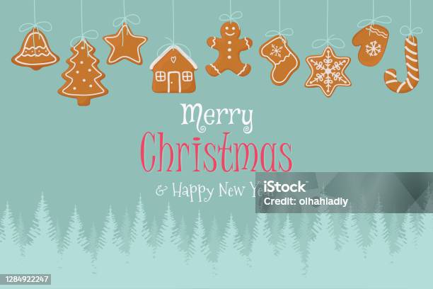 Kartu Ucapan Selamat Natal Dan Tahun Baru Dengan Lanskap Pohon Pinus