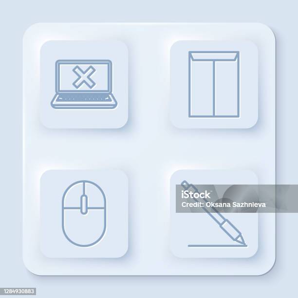 Vetores De Definir Linha Laptop E Marca Cruzada Na Tela Envelope Mouse