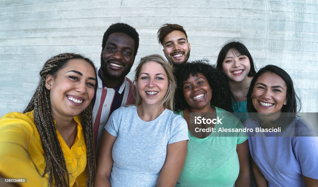 Group Multiracial Friends Having Fun Outdoor Happy Mixed Race People