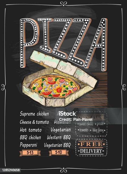 Menu Papan Tulis Pizza Dengan Pizza Dalam Ilustrasi Kotak Pengiriman ... Menu Papan Tulis Pizza Dengan Pizza Dalam Ilustrasi Kotak Pengiriman ...