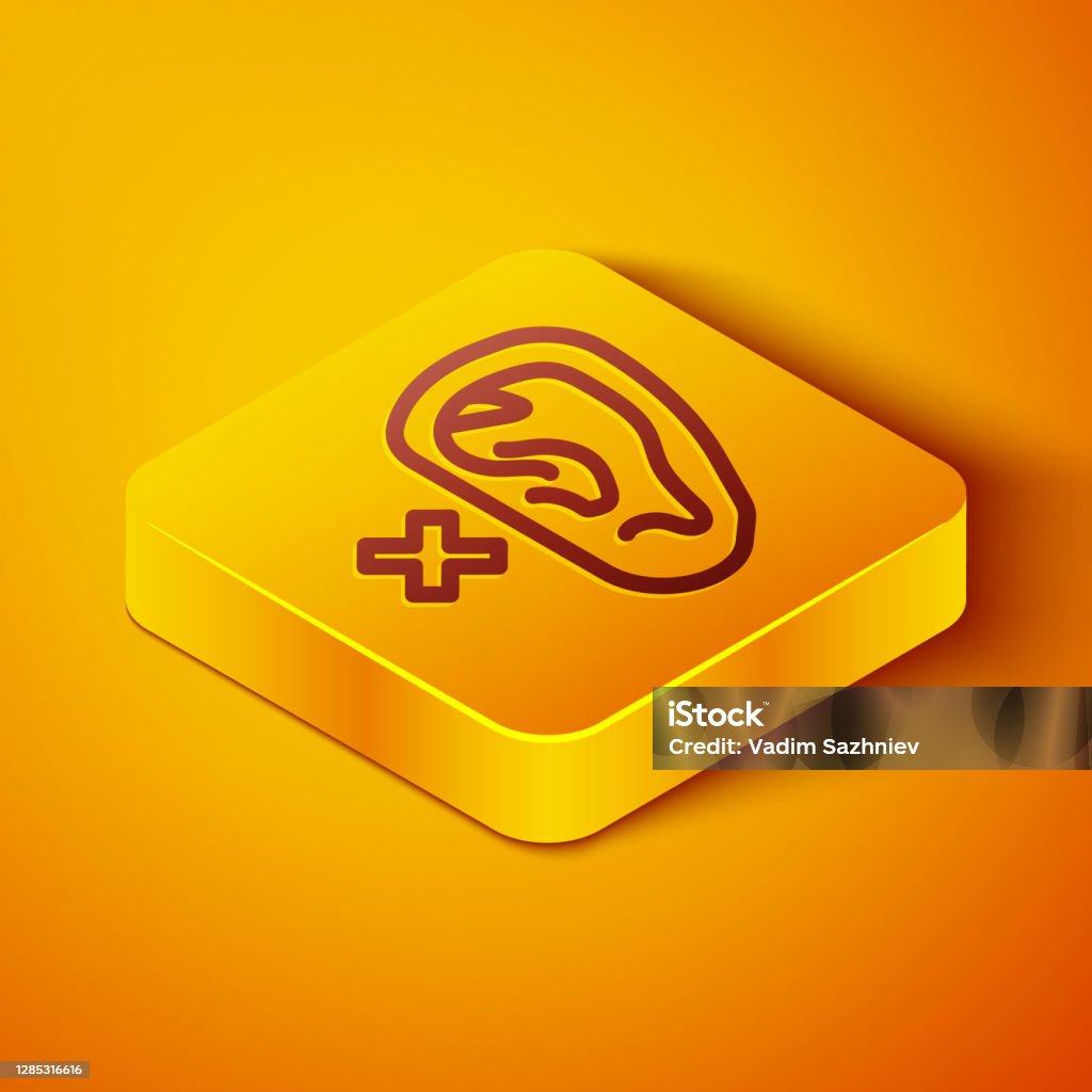 Icône De Surdité De Ligne Isométrique Isolée Sur Le Fond Orange Symbole