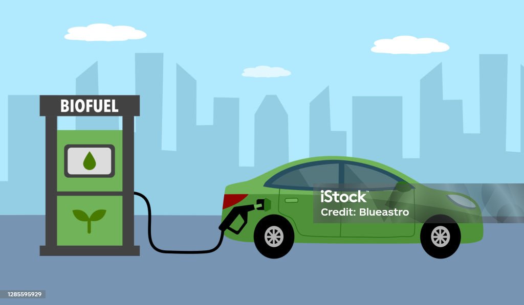 Biokraftstoff Eco Fuel Tankstelle Konzept Vektorillustration Auto Mit ... Biokraftstoff Eco Fuel Tankstelle Konzept Vektorillustration Auto Mit ...